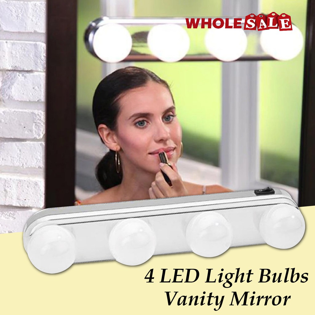 Portable 4 LED Bulbs Cosmetic Studio Glow Vanity Makeup Light / Cermin ...