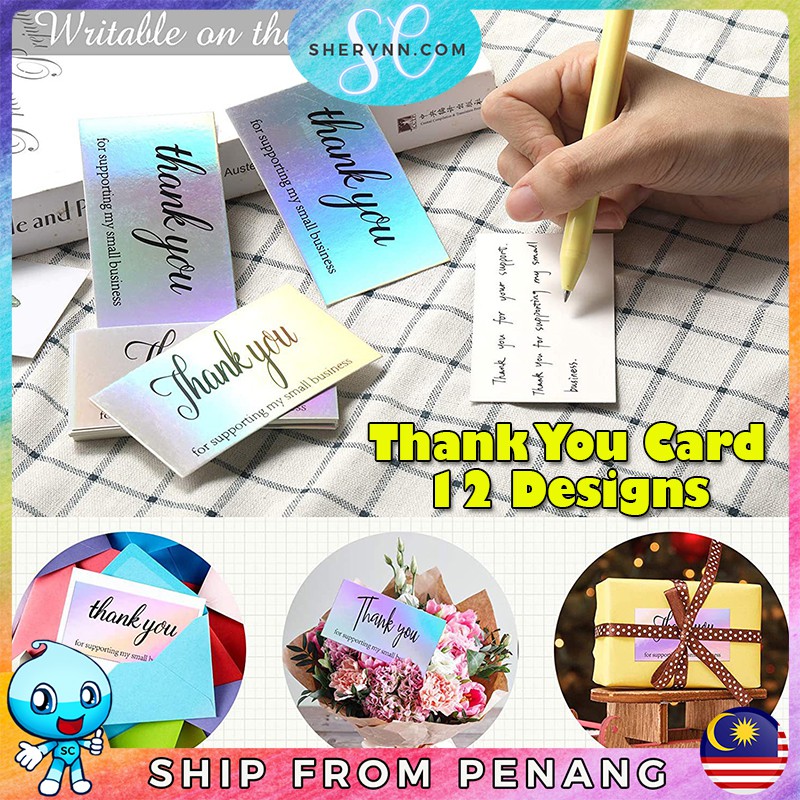 1pc Shiny Holographic One-Sided Thank You Card Business Thank Card Kad ...