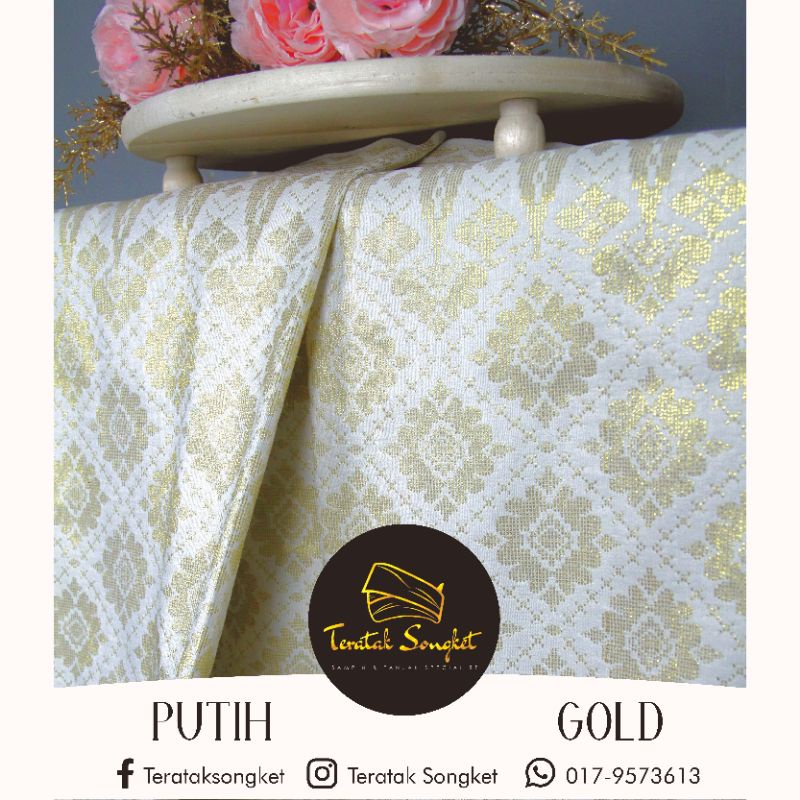 👍HOT ITEM👍SAMPIN Songket Putih gold (off white sulam emas aka Cream ...