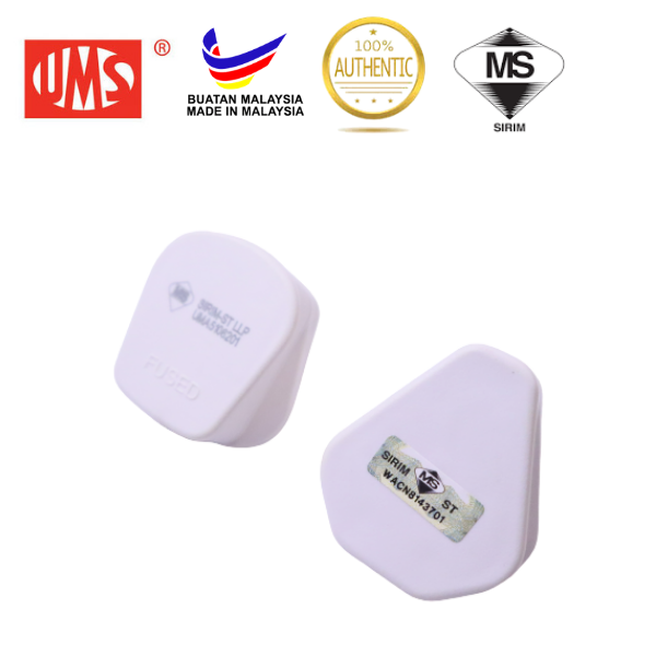Ums 13a/15a 250v ac nylon 3 pin uk fused plug top with sirim approve ...