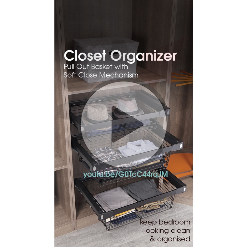[Soft Close] Wardrobe Pull Out Basket Sliding Rail Organizer Drawer ...