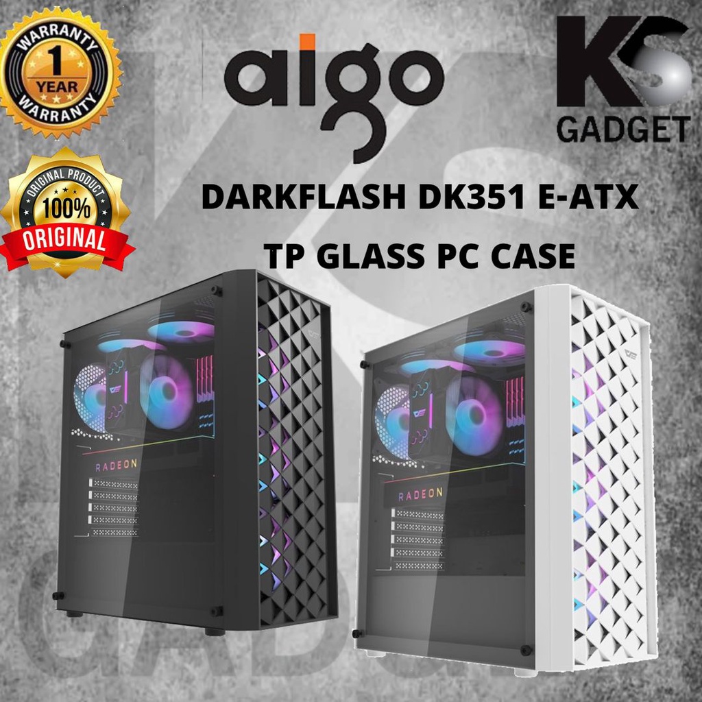 AIGO DARKFLASH DK351 BLACK / WHITE E-ATX TEMPERED GLASS PC CASE GAMING ...