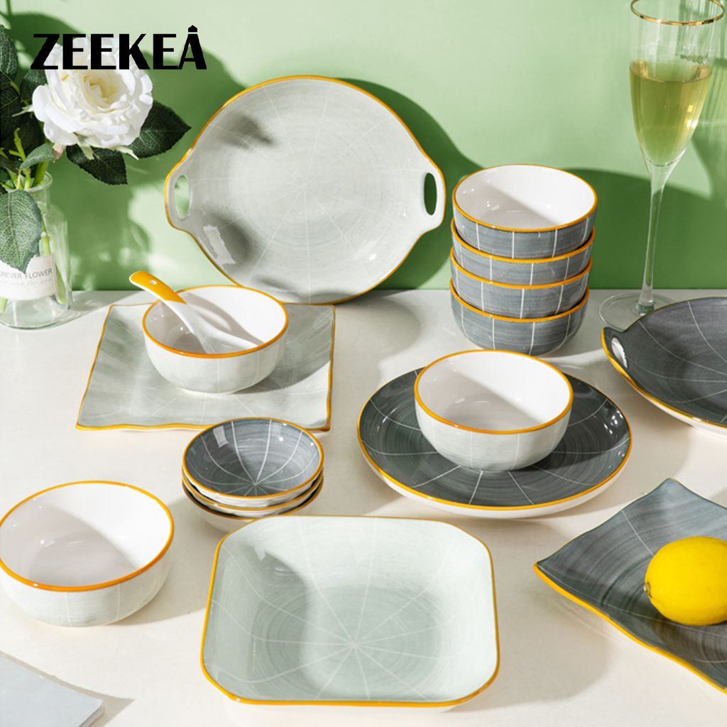 Zeekea Modern Style Ceramic Large Dinner Plates, Round Serving Bowls ...