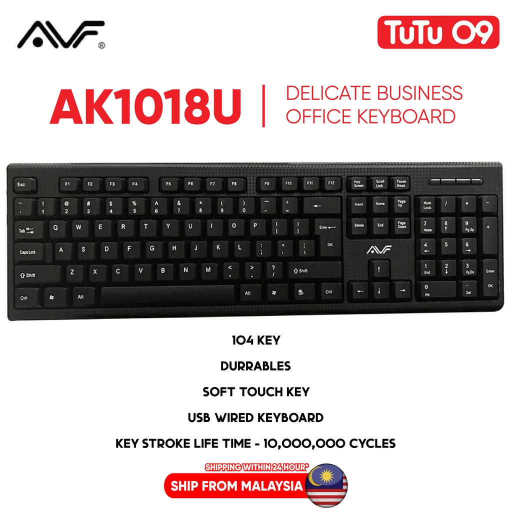 AVF AK1018U USB Wired Keyboard QWERTY type Numb pad Keypad Papan ...