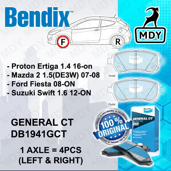 Bendix GCT Front DB1941 Proton Ertiga Disc Brake Pad Mazda 2 Ford ...