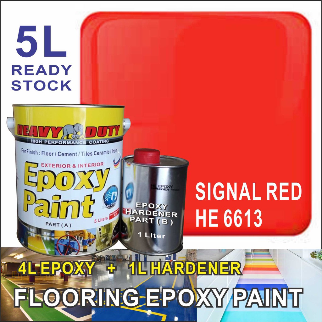 SIGNAL RED HE6613 ( 5 Liter HEAVY DUTY EPOXY ) Two Pack Epoxy Floor ...