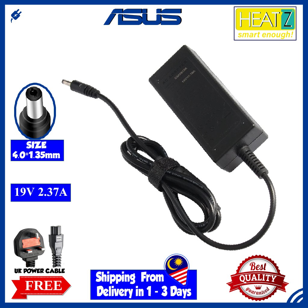Asus 19V 2.37A 4.0mm1.35mm Laptop Charger ( FREE POWER CABLE ) | Shopee ...