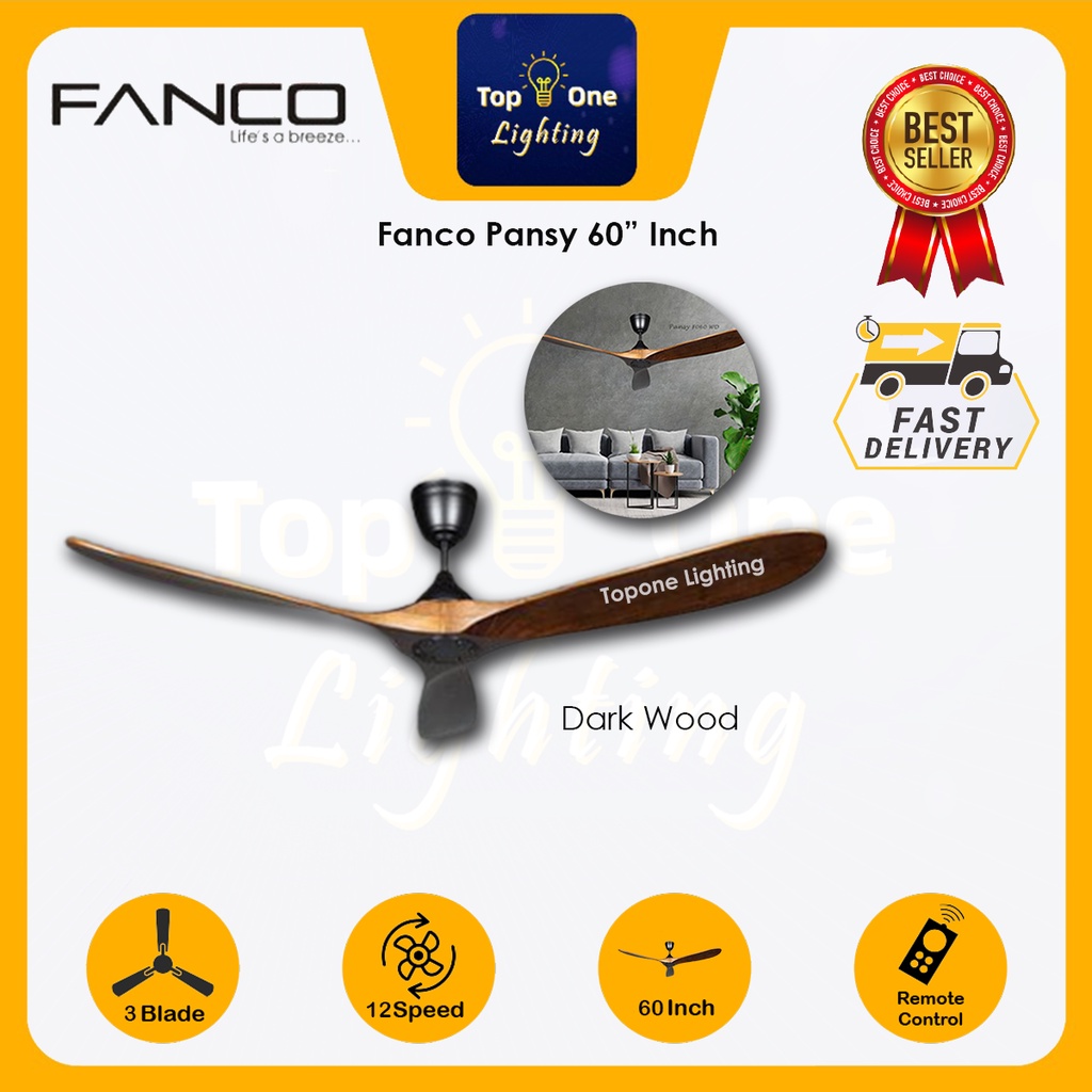 FANCO Pansy 60" Inch Dark Wood Colour DC MOTOR FAN WITH 3 BLADES ...