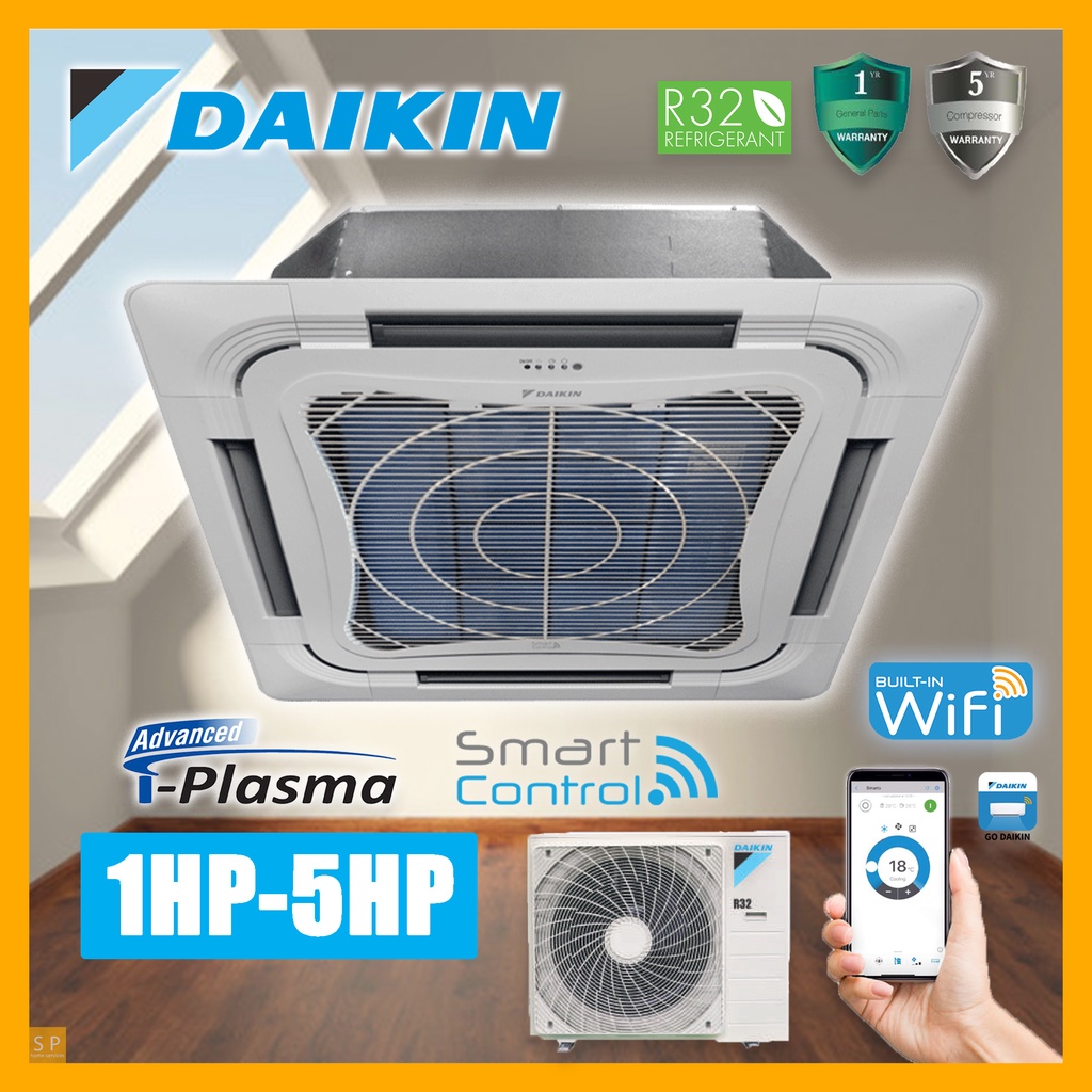 Daikin 1HP - 5HP R32 SkyAir Ceiling Cassette Non Inverter Air Conditioner FCC-A Series / FFC-A ...