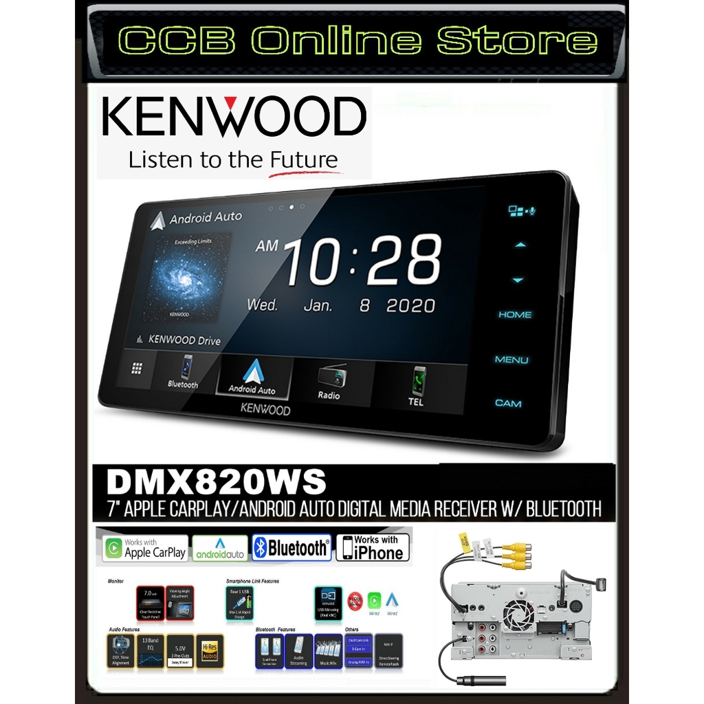 Kenwood DMX820WS 7" Apple CarPlay & Android Auto Media Receiver with ...