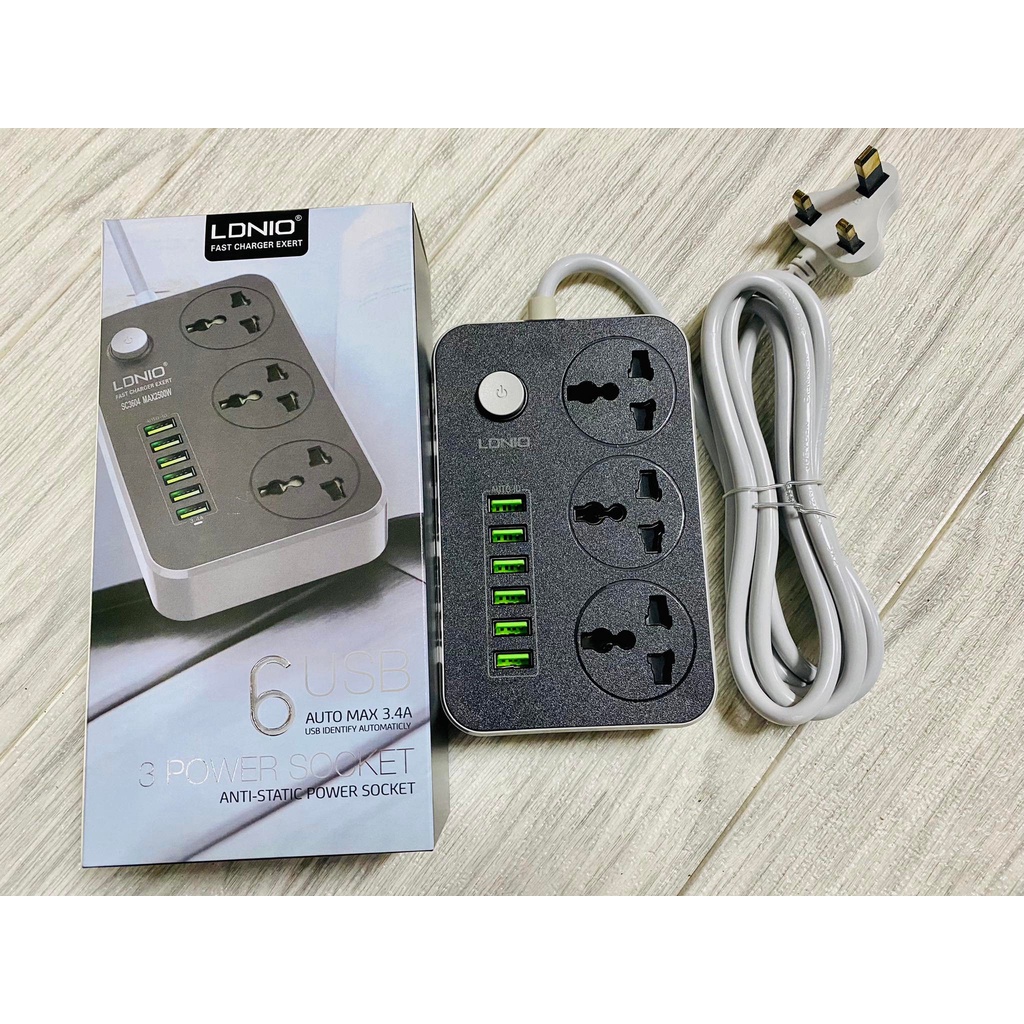 ORI LDNIO Charger Power Socket EXTENSION wayar 3 AC + 6 USB port SMART ...