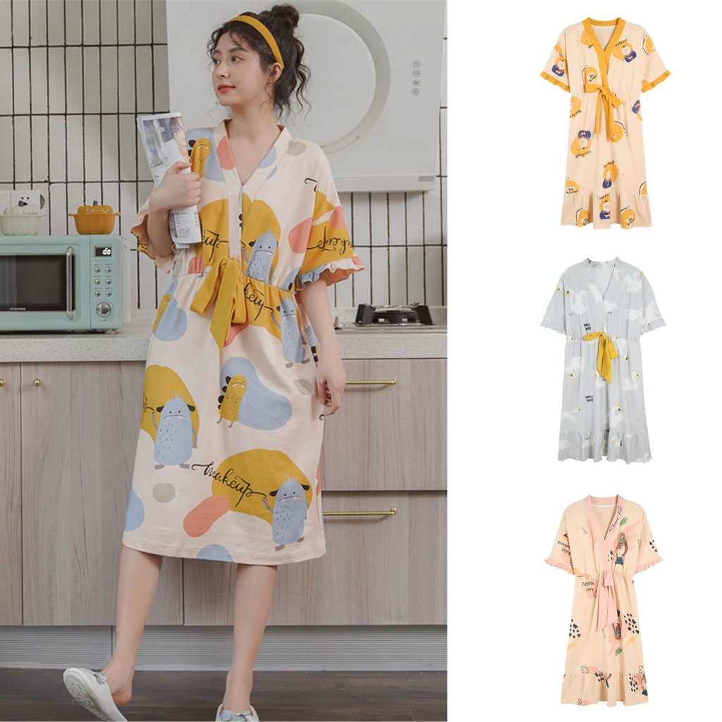 [MALAYSIA STOCKS] Short Sleeve Pyjamas Pajamas Dress Sleepwear Cotton ...