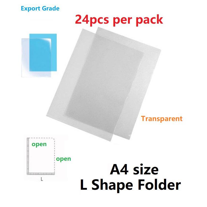 24 pieces A4 transparent clear L shape folder file | Shopee Malaysia