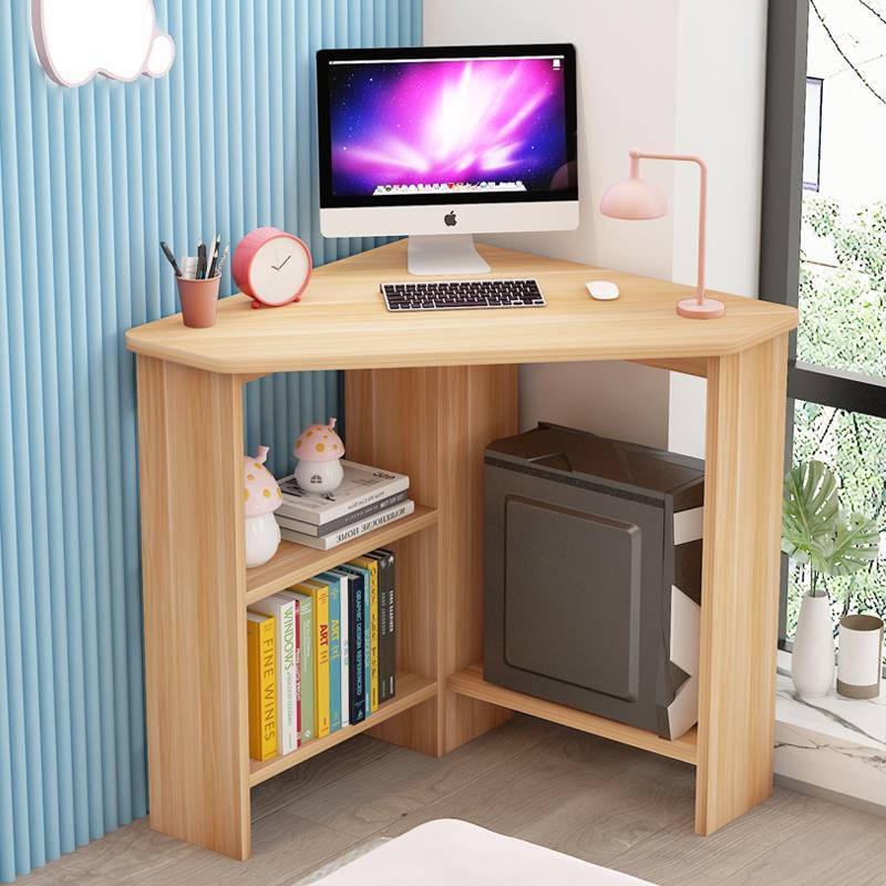 Triangular computer desk against the corner double layer with storage ...