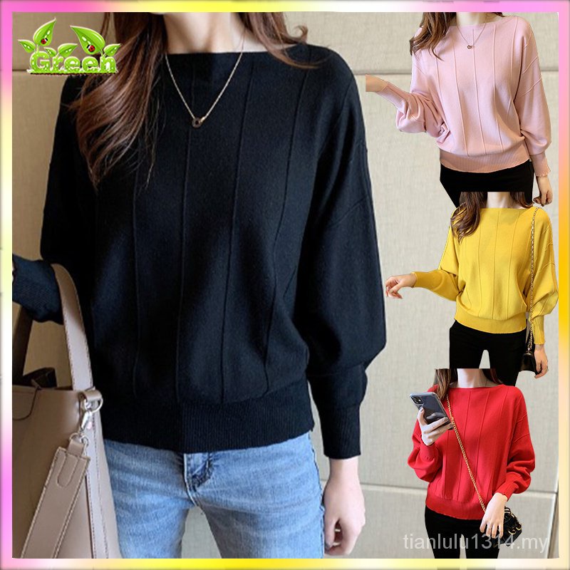 Green 40-70KG 16Color Ready Stock Bat Sleeve Sweater Women's Loose ...