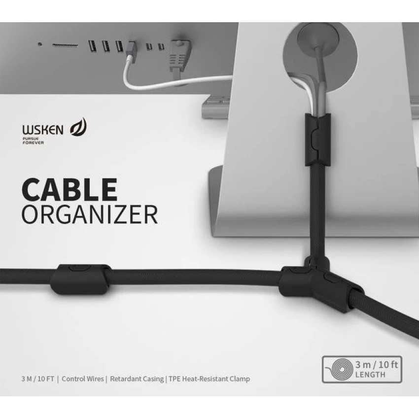 WSKEN 3M PET Computer Cord Protector Cable Winder Organizer Clamp Clip ...