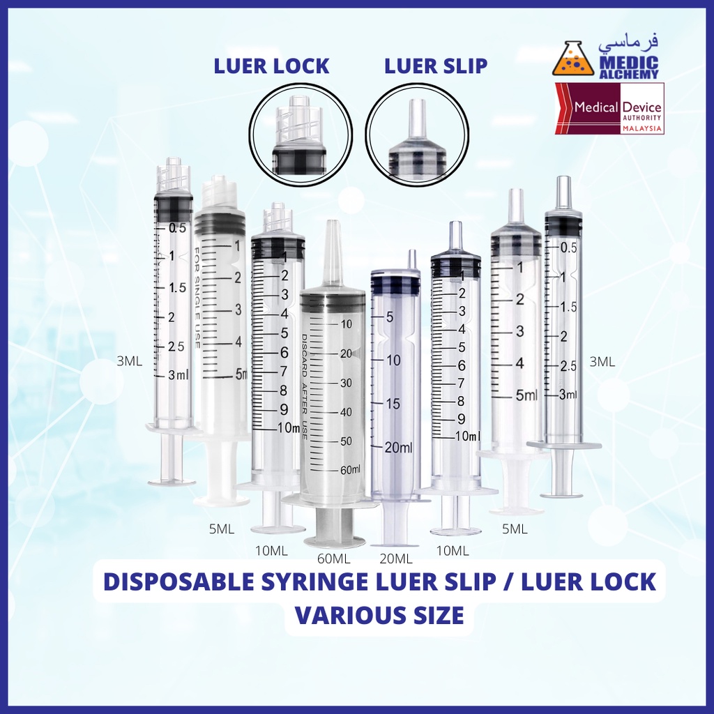 (MDA CERTIFIED) DISPOSABLE STERILE SYRINGE 1ML / 3ML / 5ML / 10ML / 20ML WITHOUT NEEDLE LUER ...