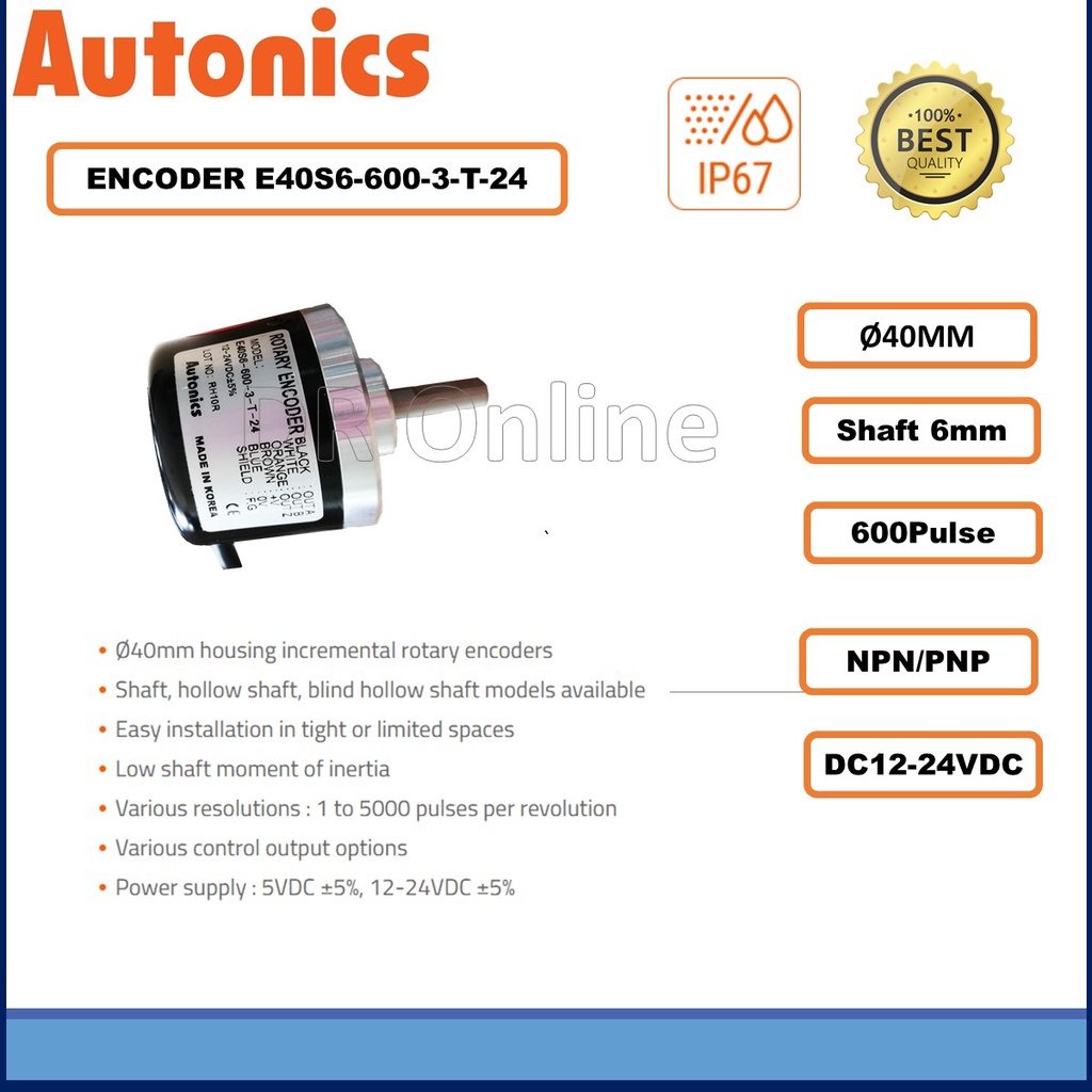 AUTONICS Rotary Encoder 40mm 6mm Shaft, 600Pulse, 12-24VDC Totem pole ...