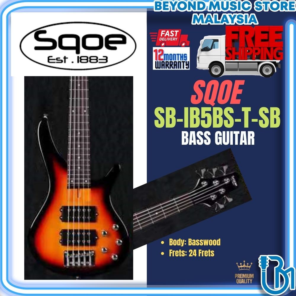 SQOE SB-IB5BS-T-SB 5-Strings Bass Guitar Active Pickup, Rosewood ...