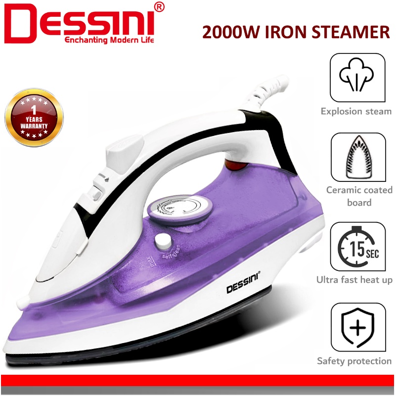 DESSINI ITALY 2000W Electric Ceramic Soleplate Garment Steam Iron ...