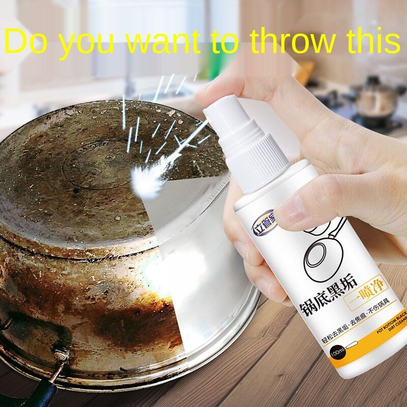A spray of stainless steel cleaner on the bottom of the pot to remove ...