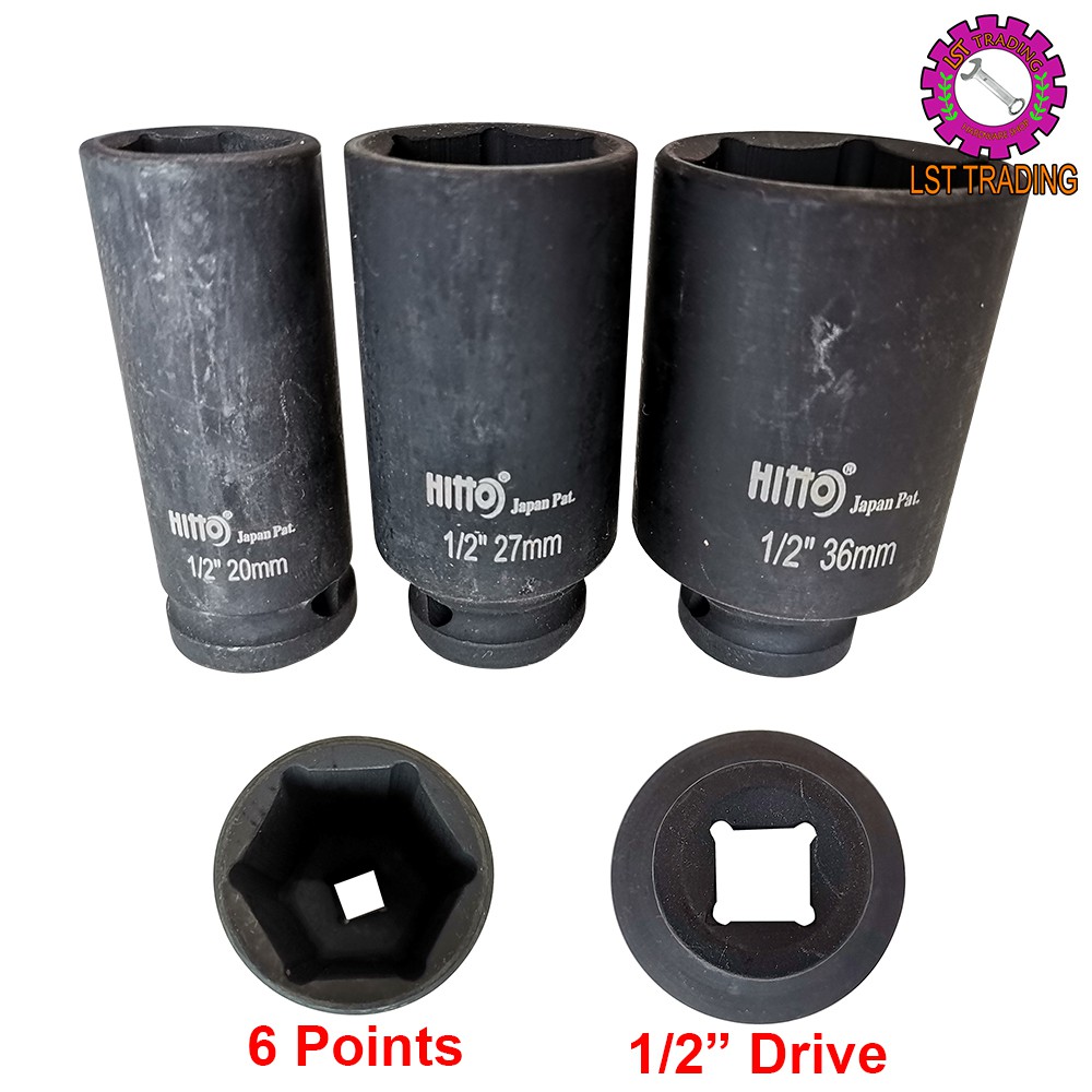 [READY STOCKS] HITTO BLACK HARDENED BOX SOCKET 1/2" DRIVE 6 POINT LONG ...