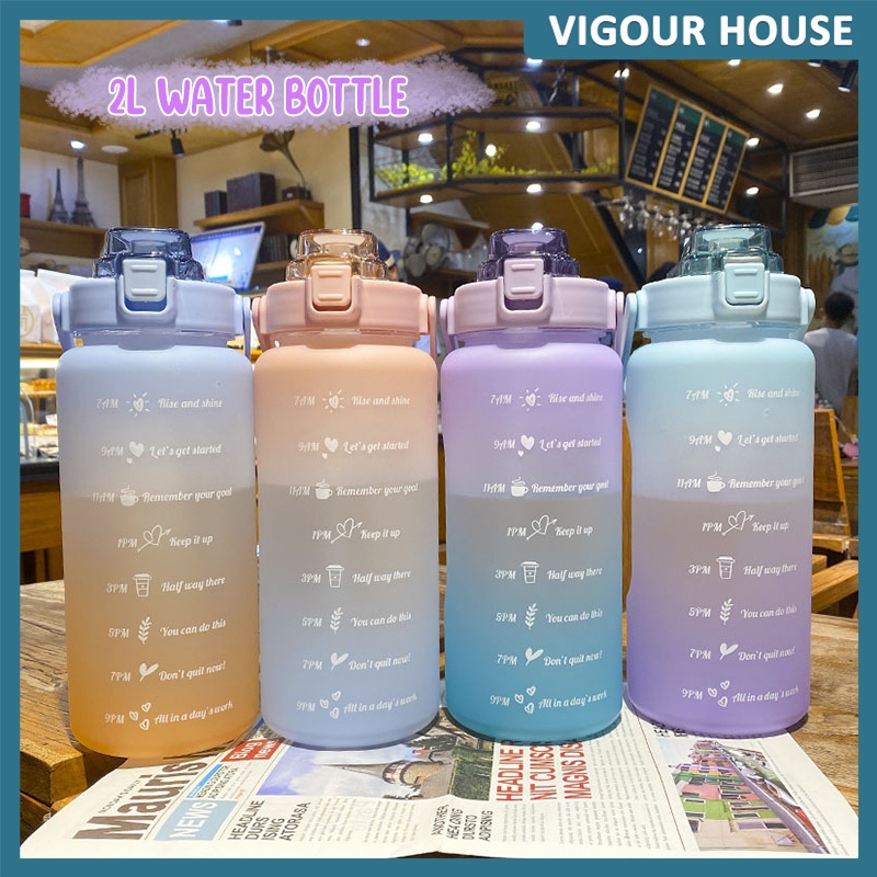 2000ml Water Bottle with reminder time Tumbler with straw scale big bottle BPA Free | Shopee ...