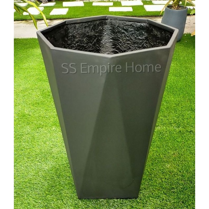 REX FP16 White Fibreglass Round Flat Conical Flower Pot Pasu Bunga ...