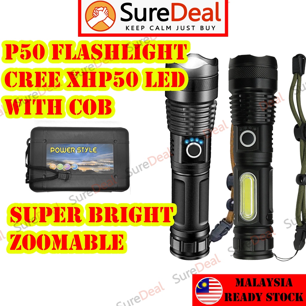 SUREDEAL P50 Rechargeable Flashlight XHP50 Cree LED Super Bright Zoom Water Resistant 1938 LM ...