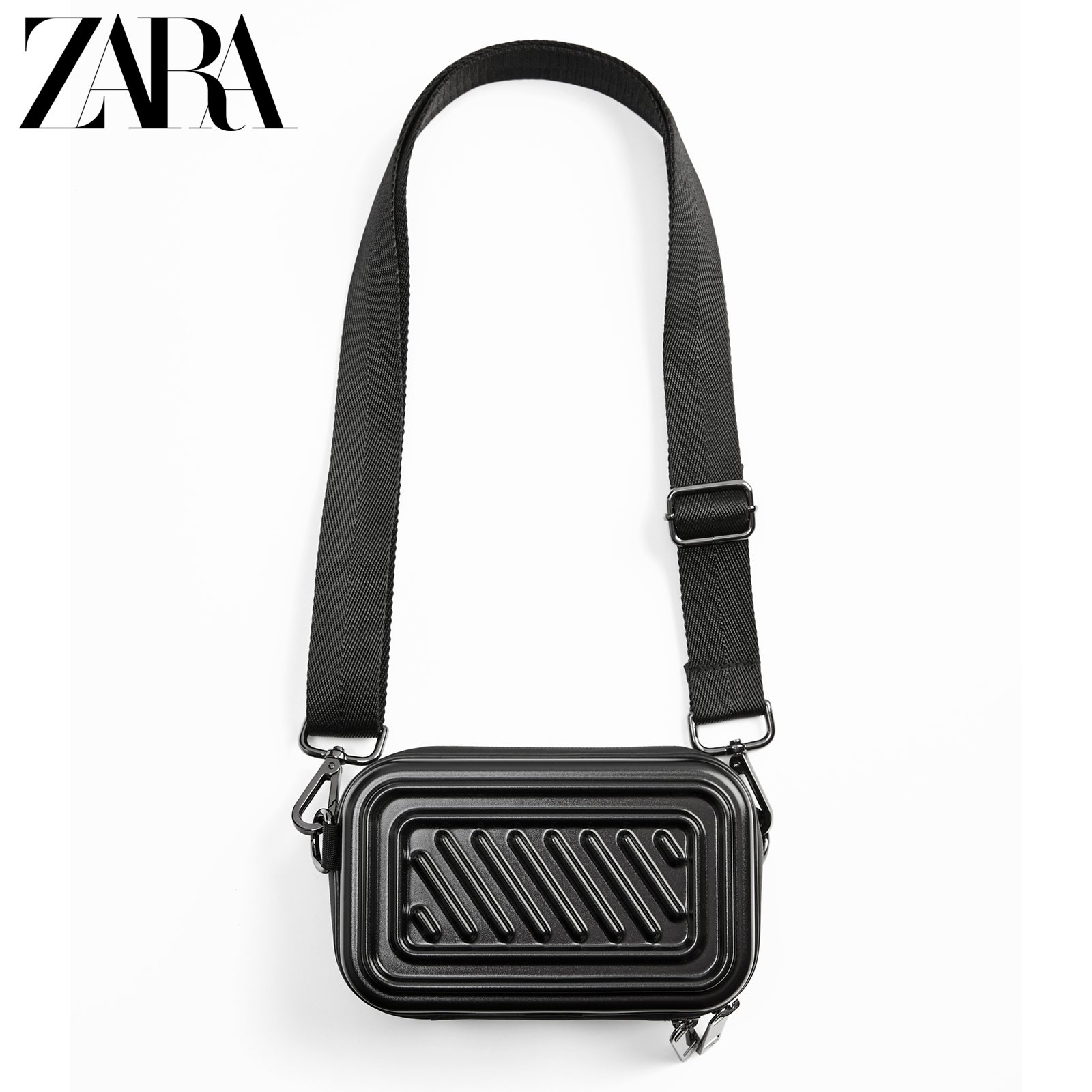 ZARA new men's bag Black hard box shape Mini envelope bag waist bag ...