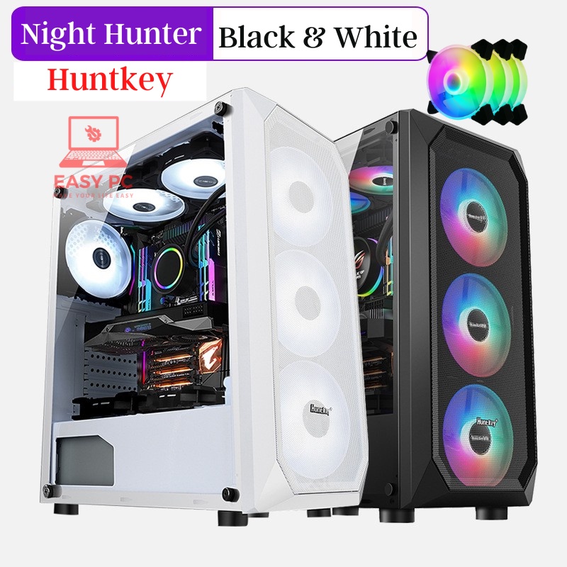 HUNTKEY ATX Gaming Computer Chassis Case Casing WHITE & BLACK Combo RGB ...