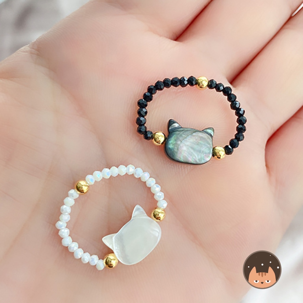 OYEN PLANET Cat Face Crystal Shell Ring Cincin Kucing Krystal Black ...