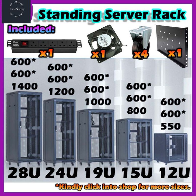 15U Server Rack Standing Network Cabinet with Wheel Fan Ventilation ...
