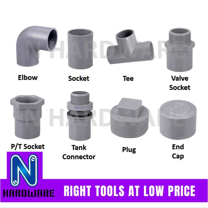20mm (3/4"INCH) PVC Fitting Connector Socket Elbow Tee PT Socket Valve Socket End Cap Tank ...