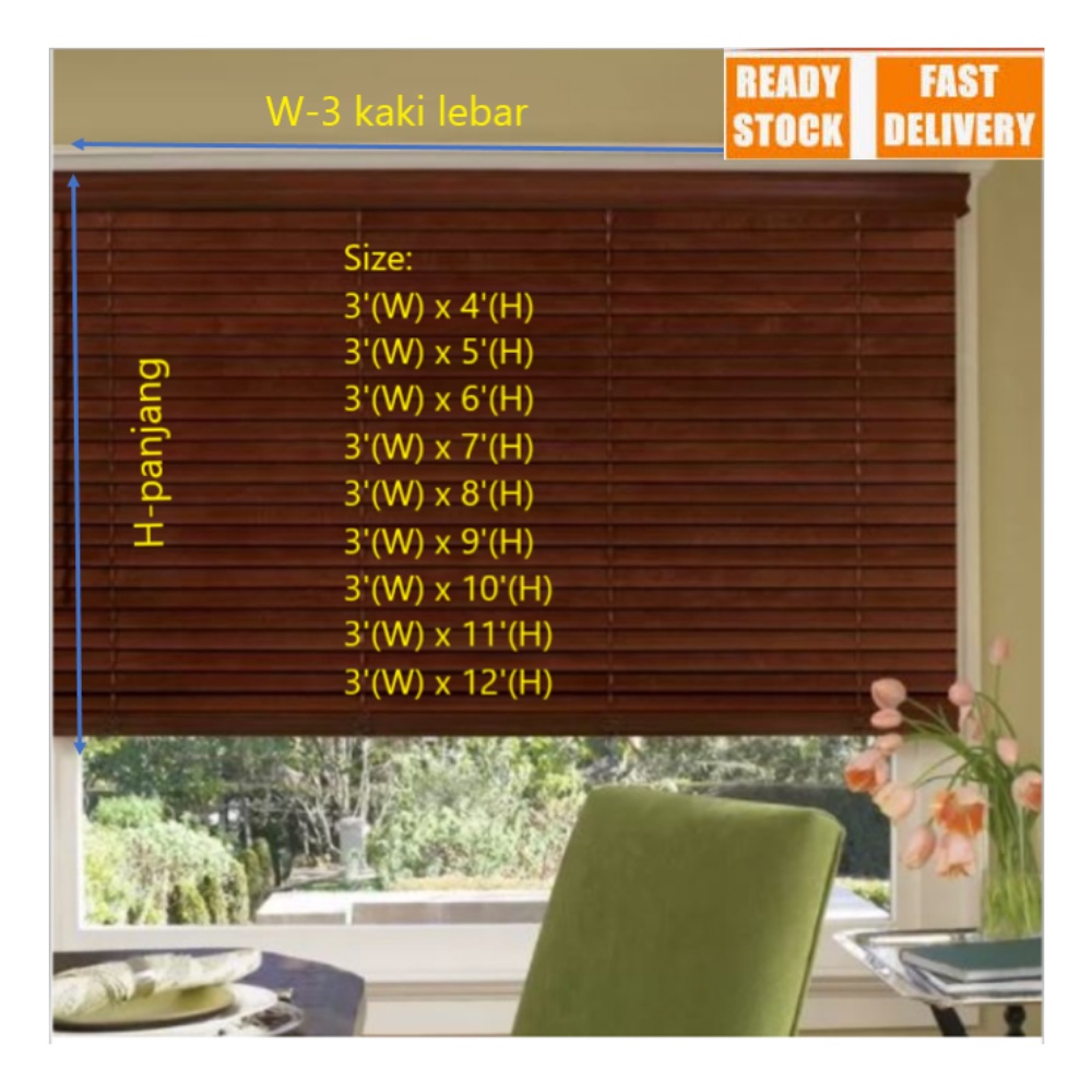 MY1028CL 3FT Lebal x 4~12FT Tinggi Bidai Kayu Meranti / Meranti Blinds ...