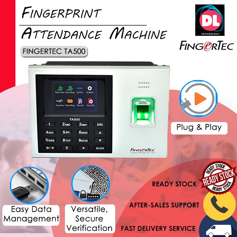 FingerTec TA500 Biometric Fingerprint Thumbprint Time Attendance Machine Fingerprint Mesin ...