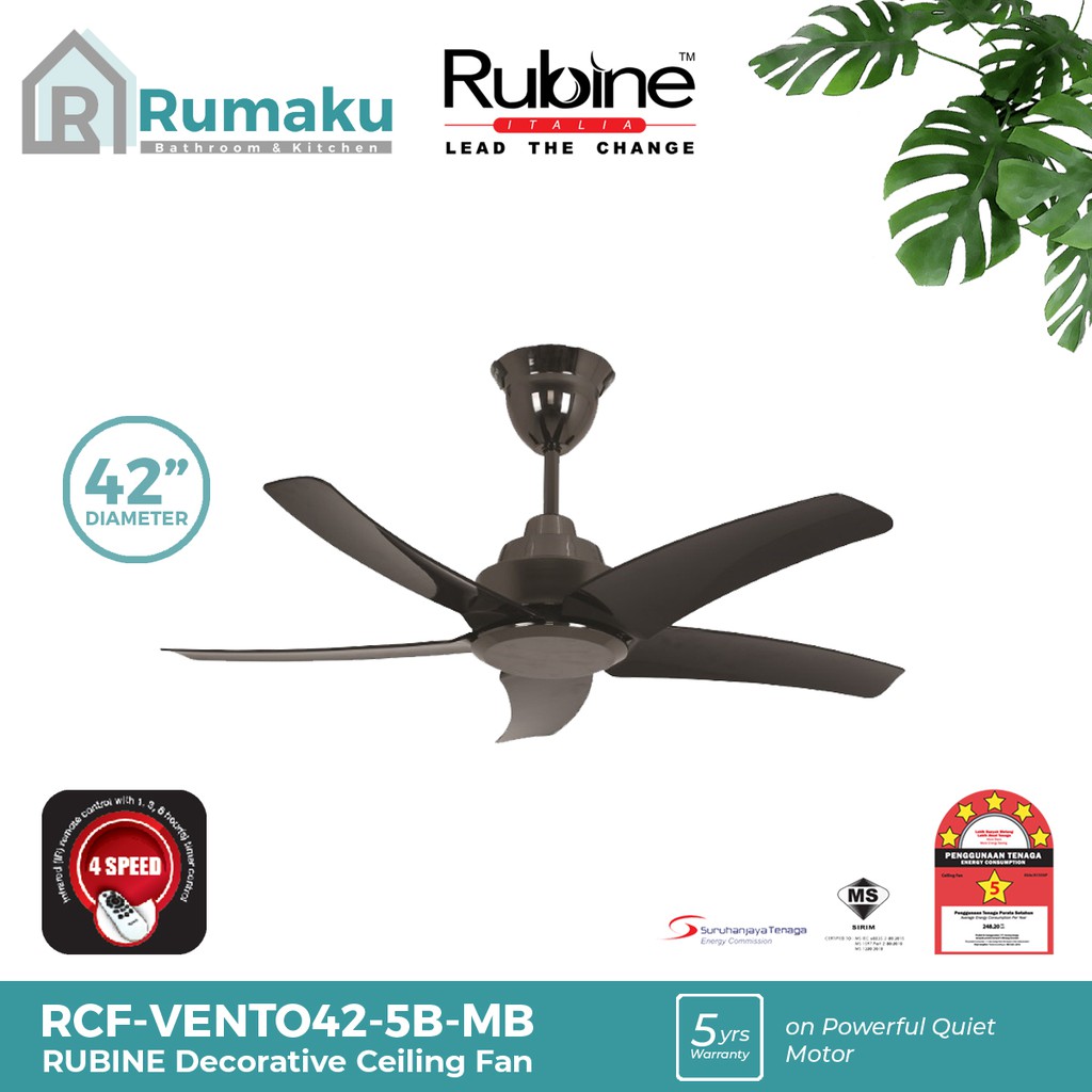 RUBINE Vento RCF-VENTO42-5B MB/OB 42 Inch Ceiling Fan | Shopee Malaysia