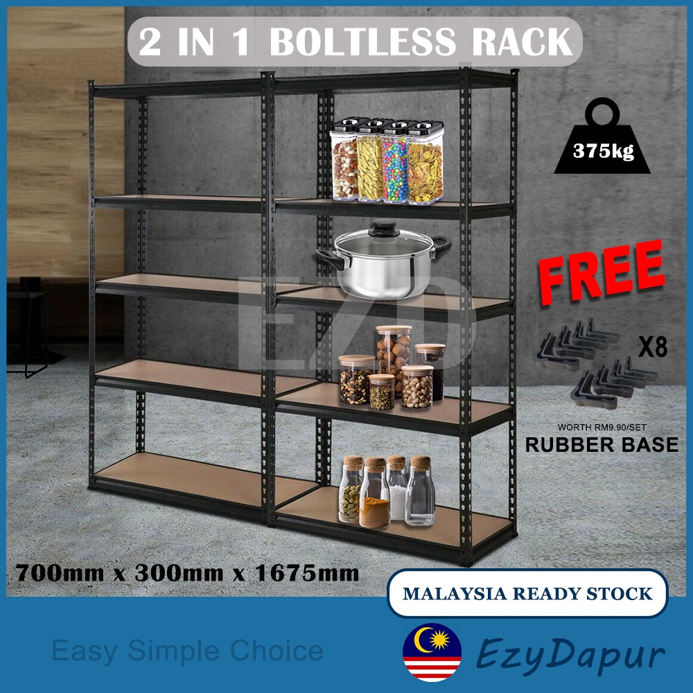 EZYD 5 Tier Boltless Rack Rak Dapur Rak Besi Kitchen Rack Shelf Metal ...