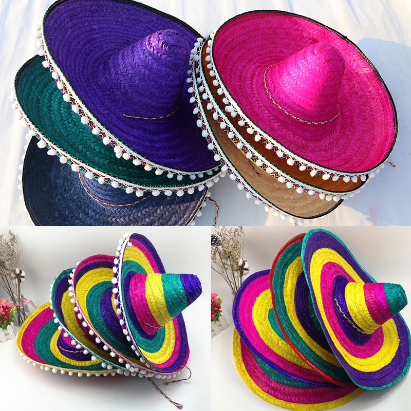 Carnival Sombrero Men Women Party Sun Hats Natural Straw Mexican Wide ...