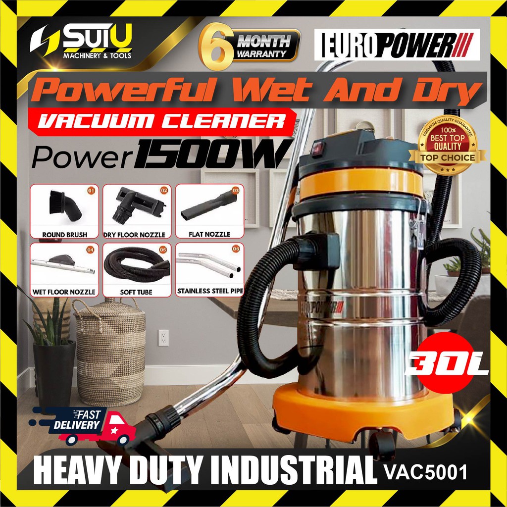 Eurox Europower Vac5001 Commercial Wet And Dry Stainless Steel Vacuum