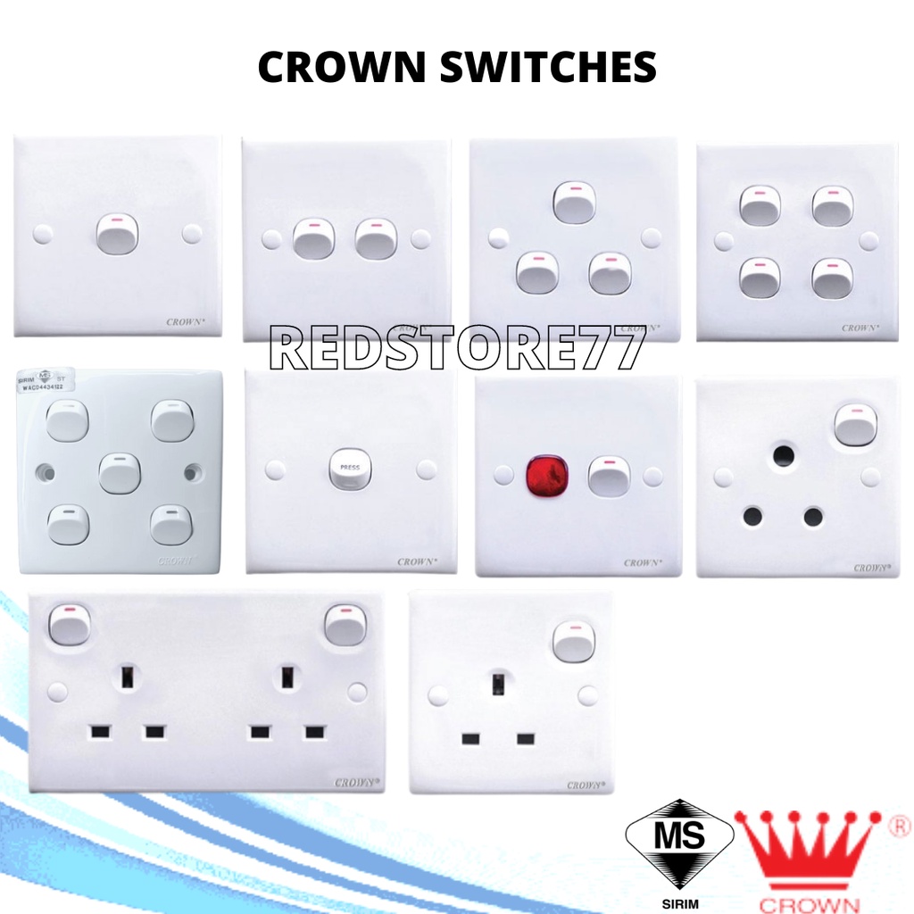 CROWN SIRIM SWITCHES SWITCH 1 2GNG 2GANG 3 GANG 4 GANG 5GANG BELL PRESS ...