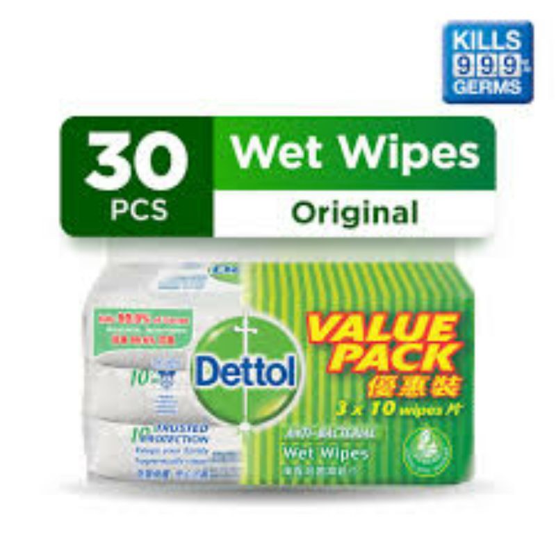 (Extra Discount) Dettol Anti Bacterial Wet Wipes ( 3 x 10s) Value Pack ...