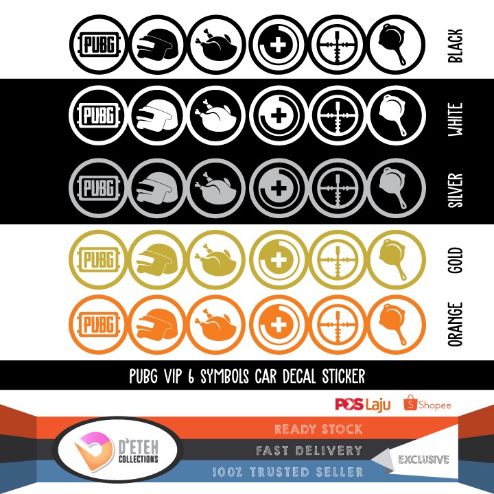 PUBG Playerunknowns Battlegrounds VIP 6 Symbols Car Decal Stickers (Die ...