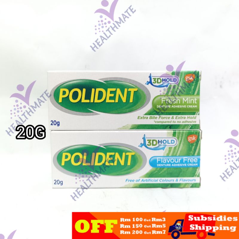 Polident Denture Adhesive Cream Flavour Free/Fresh Mint (20G) | Shopee ...
