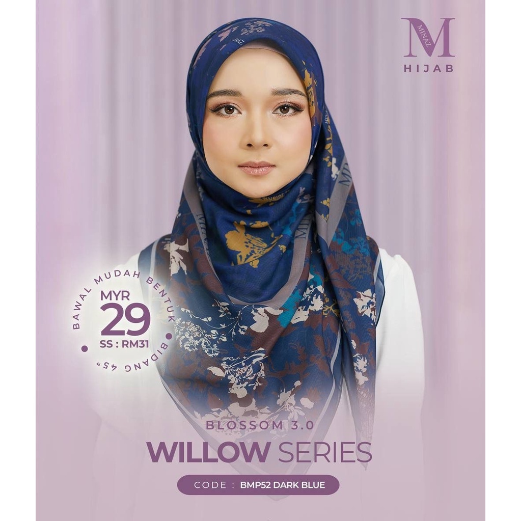 MINAZ HIJAB THE BLOSSOM 3.0 : WILLOW SERIES (BMP52 : Dark Blue ...