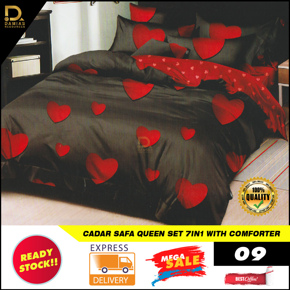 7 IN 1 SET CADAR Set 7 IN 1 Comforter Queen Exclusive Bedding ( Safa ...