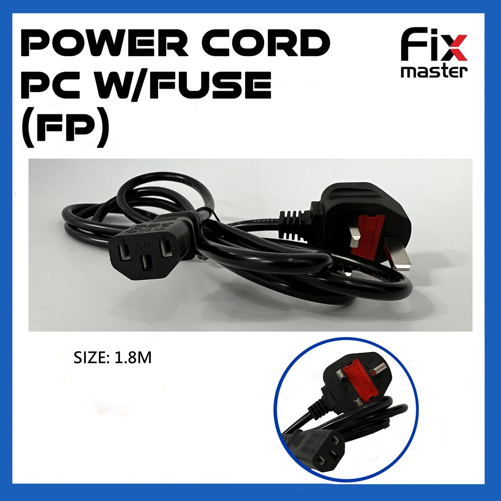 1.8M UK Plug 3PIN 13A/250V Fuse Power Cord / PC/ Monitor/ Printer/ Rice ...