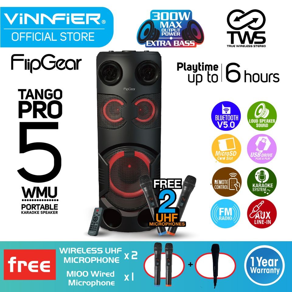 Vinnfier FlipGear Tango Pro 5 WMU Portable Karaoke System Speaker & Free 2 UHF Wireless ...