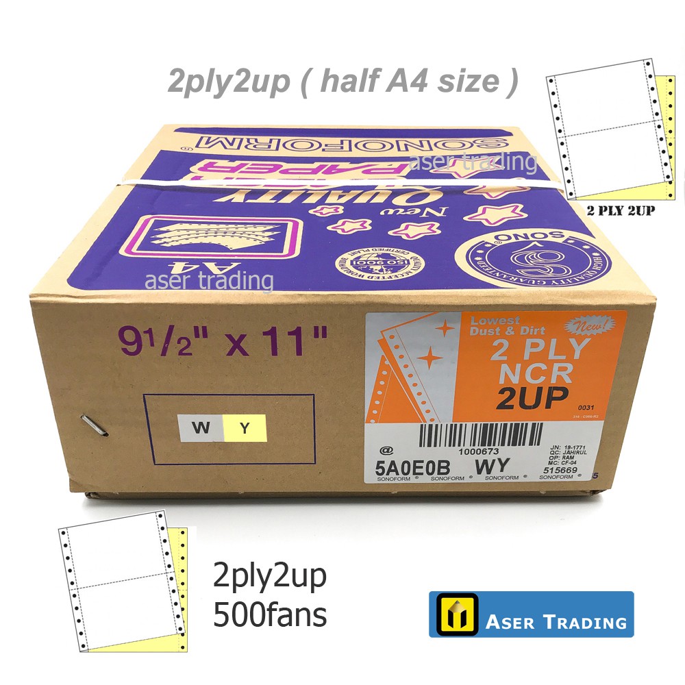 SONOFORM COMPUTER FORM - 2PLY 2UP NCR white/yellow (500 fans) | Shopee ...
