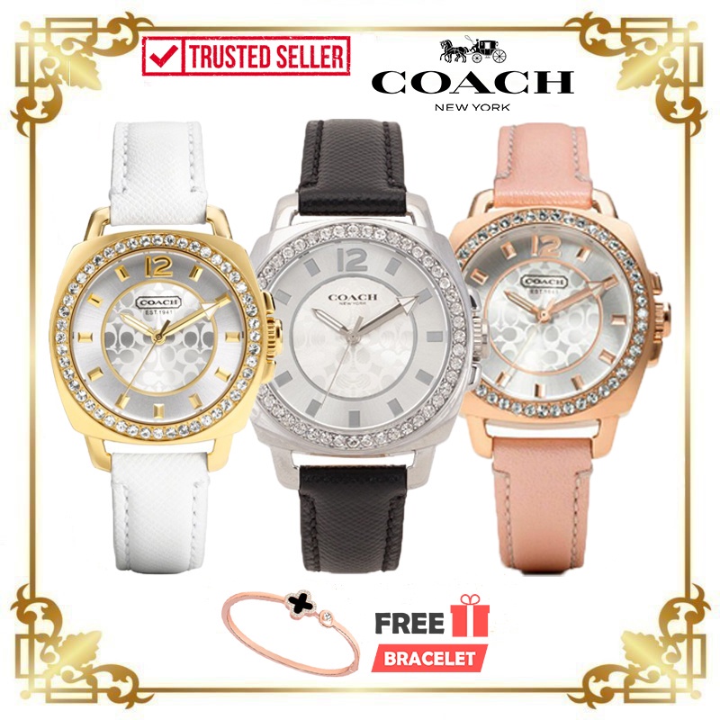 [Authentic & Free Bracelet] Coach Women's Watch Pink Leather Rose Gold ...